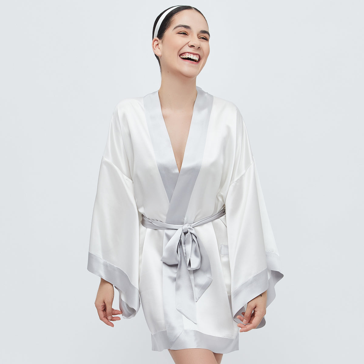 The Geisha Robe - White with Silver Trim